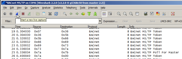 BACnet MS/TP Wireshark Live Capture | Steve's Software Trek